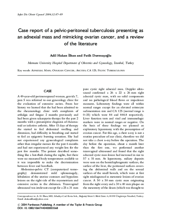 (PDF) Case Report of a Pelvic-Peritoneal Tuberculosis Presenting as an ...