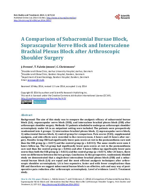 (PDF) A Comparison of Subacromial Bursae Block, Suprascapular Nerve ...