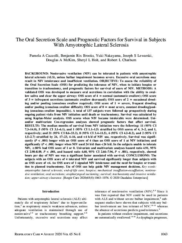 (PDF) The Oral Secretion Scale and Prognostic Factors for Survival in ...