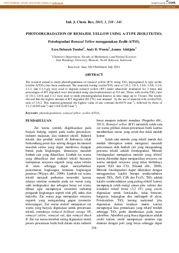(PDF) Photodegradation of Remazol Yellow Using A-Type Zeolite/TiO2