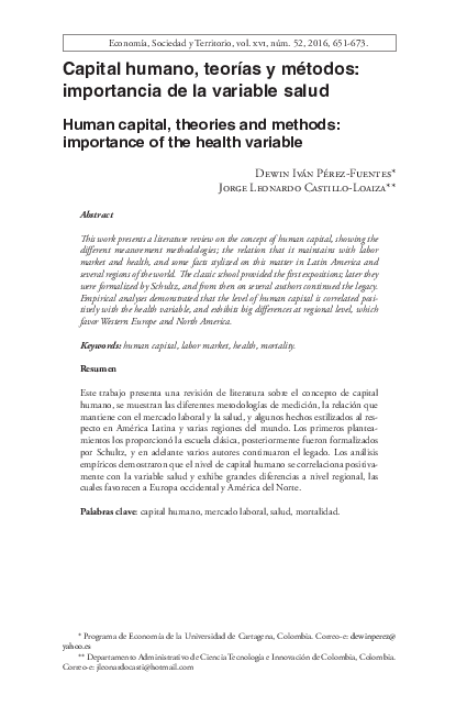 (PDF) Capital humano, teorías y métodos: importancia de la variable salud