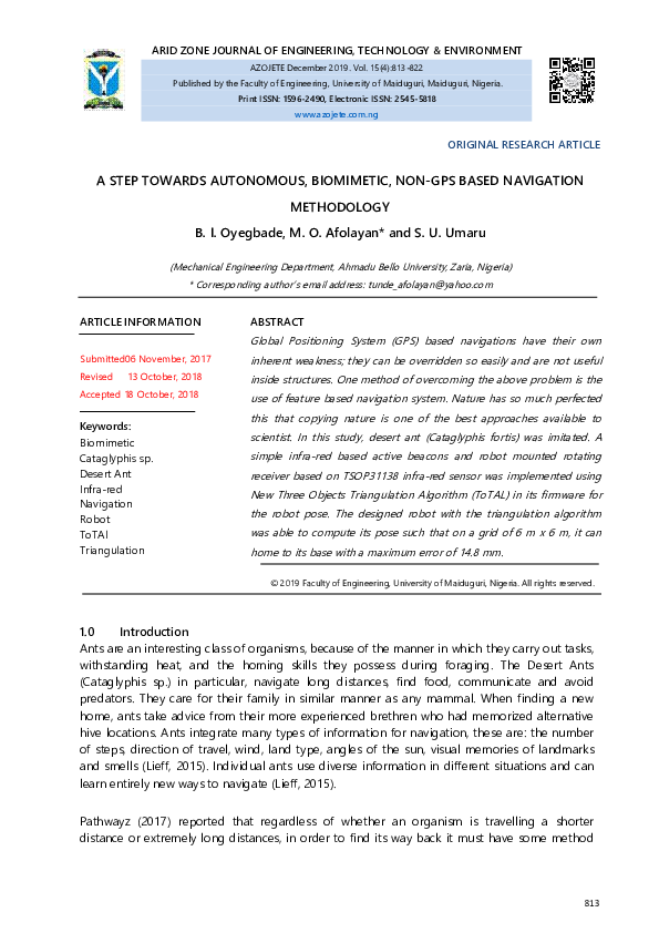 (PDF) A Step Towards Autonomous, Biomimetic, Non-GPS Based Navigation Methodology