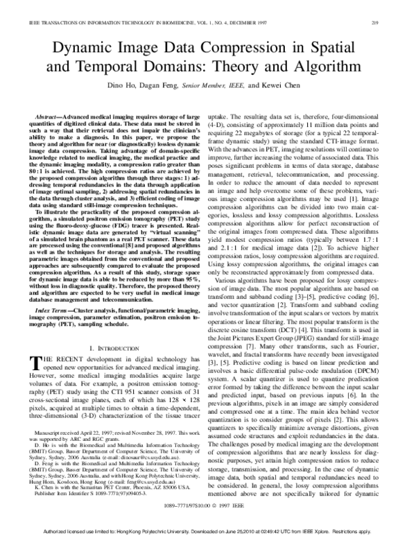 Pdf Dynamic Image Data Compression In Spatial And Temporal Domains Theory And Algorithm
