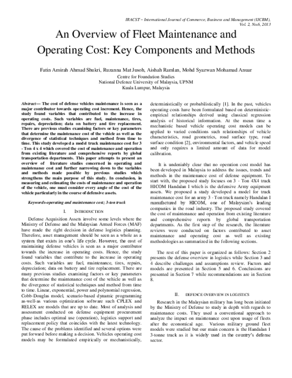(PDF) An Overview of Fleet Maintenance and Operating Cost: Key ...