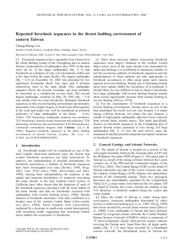 (PDF) Repeated foreshock sequences in the thrust faulting environment ...