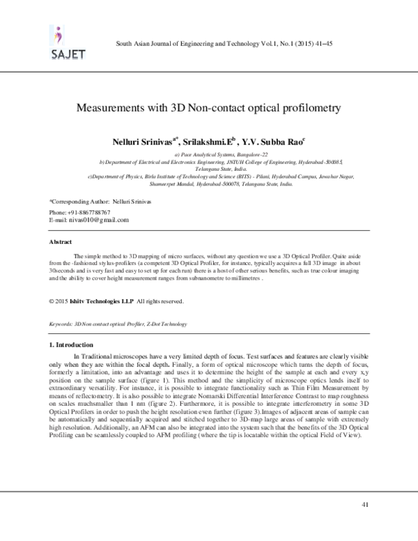 (PDF) Measurements with 3D Non-contact optical profilometry