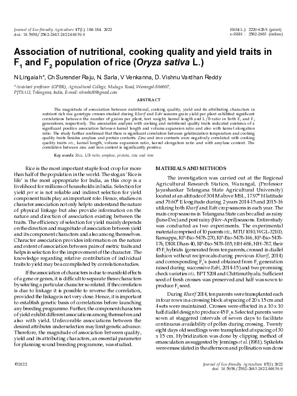 (PDF) Association of nutritional, cooking quality and yield traits in ...