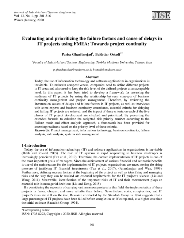 (PDF) Evaluating and prioritizing the failure factors and cause of ...