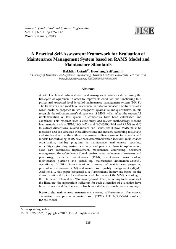 (PDF) A Practical Self-Assessment Framework for Evaluation of ...