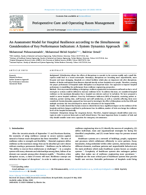 (PDF) An Assessment Model for Hospital Resilience according to the ...