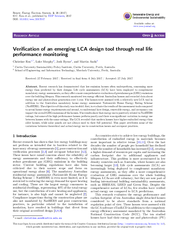 (PDF) Verification of an emerging LCA design tool through real life ...