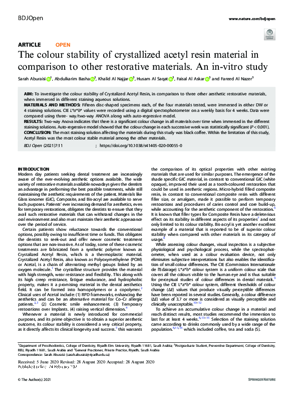 (PDF) The colour stability of crystallized acetyl resin material in ...