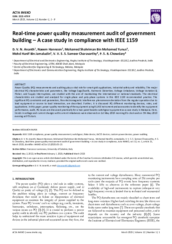 (PDF) Real-time power quality measurement audit of government building ...