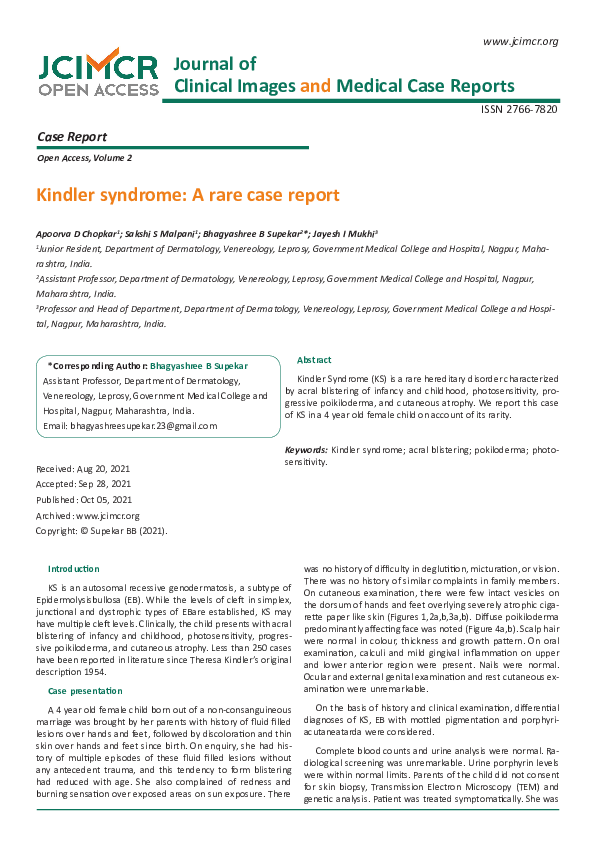 (PDF) Kindler syndrome: A rare case report
