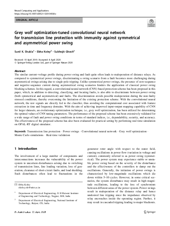 (PDF) Grey wolf optimization-tuned convolutional neural network for transmission line protection ...