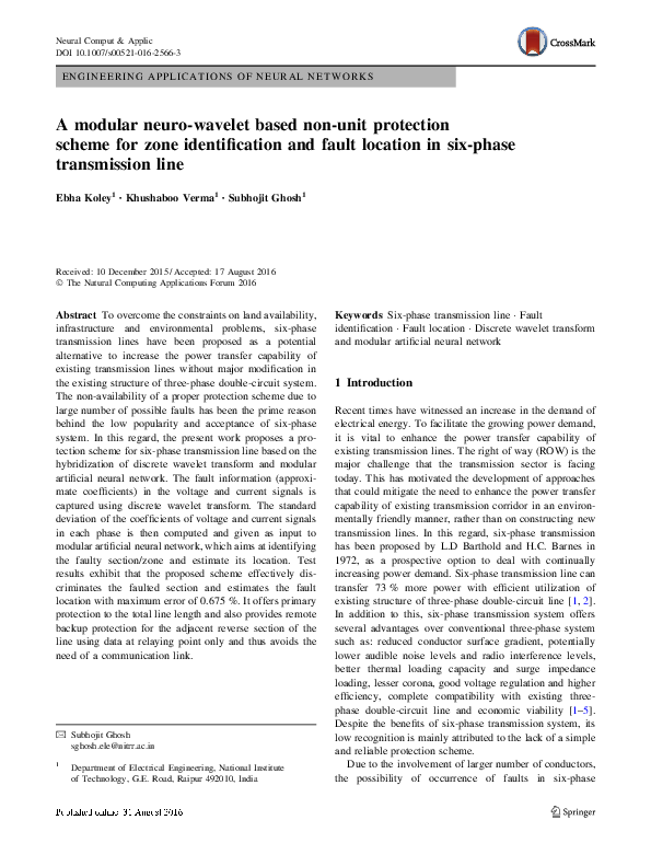 Pdf A Modular Neuro Wavelet Based Non Unit Protection Scheme For Zone Identification And Fault
