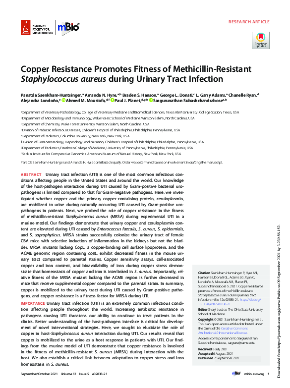 (PDF) Copper Resistance Promotes Fitness of Methicillin-Resistant ...