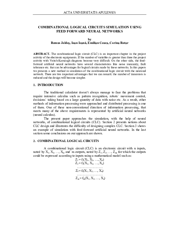 Pdf Neural Network Simulation For Combinational Logic Circuits