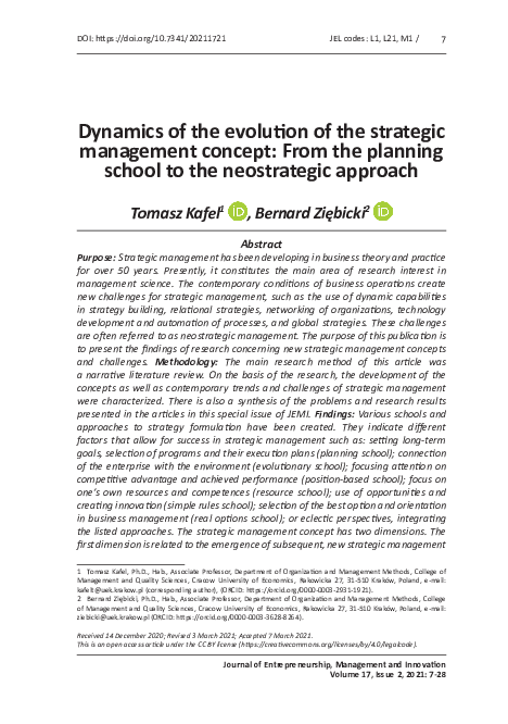 (PDF) Dynamics of the evolution of the strategic management concept: From the planning school to ...