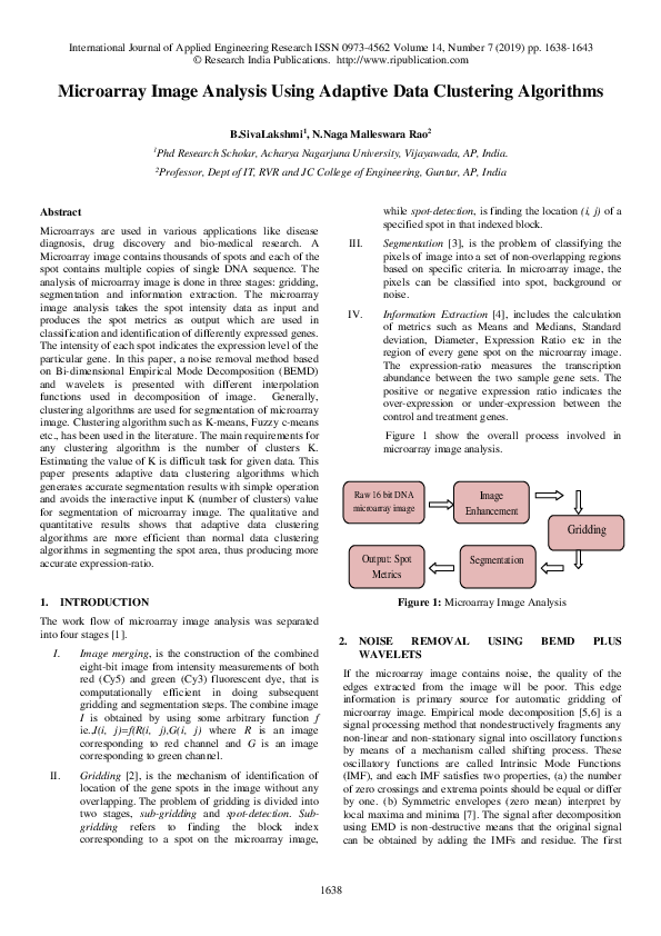 Pdf Microarray Image Analysis Using Adaptive Data Clustering Algorithms