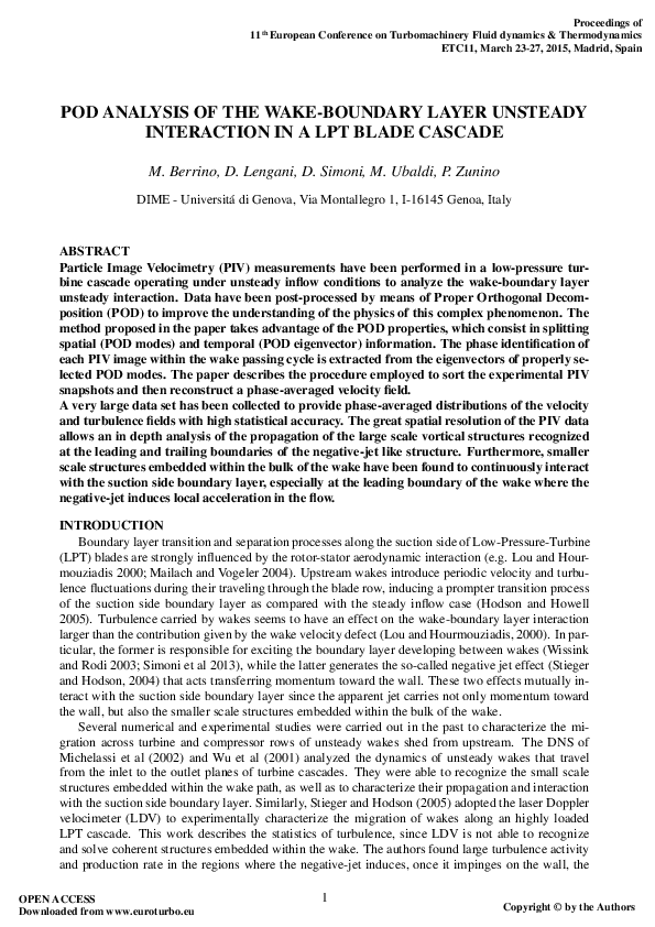 (PDF) POD Analysis of the Wake-Boundary Layer Unsteady Interaction in a ...