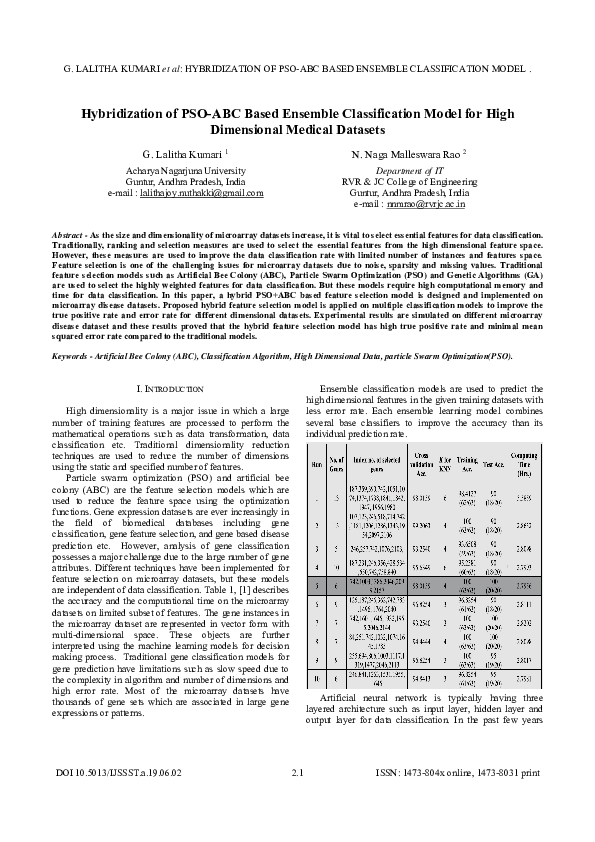 (PDF) Hybridization of PSO-ABC Based Ensemble Classification Model for High Dimensional Medical ...