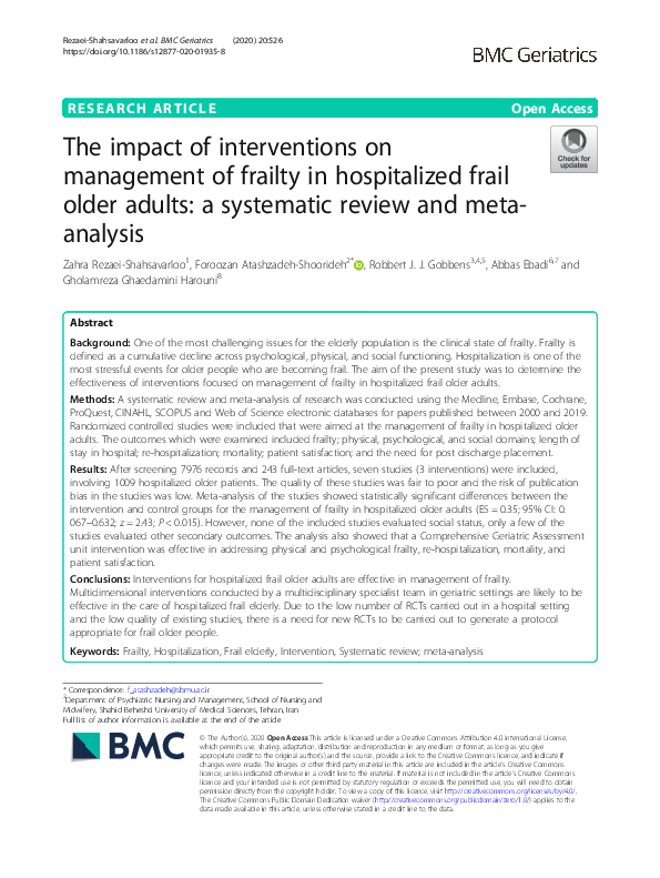 (PDF) The impact of interventions on management of frailty in ...