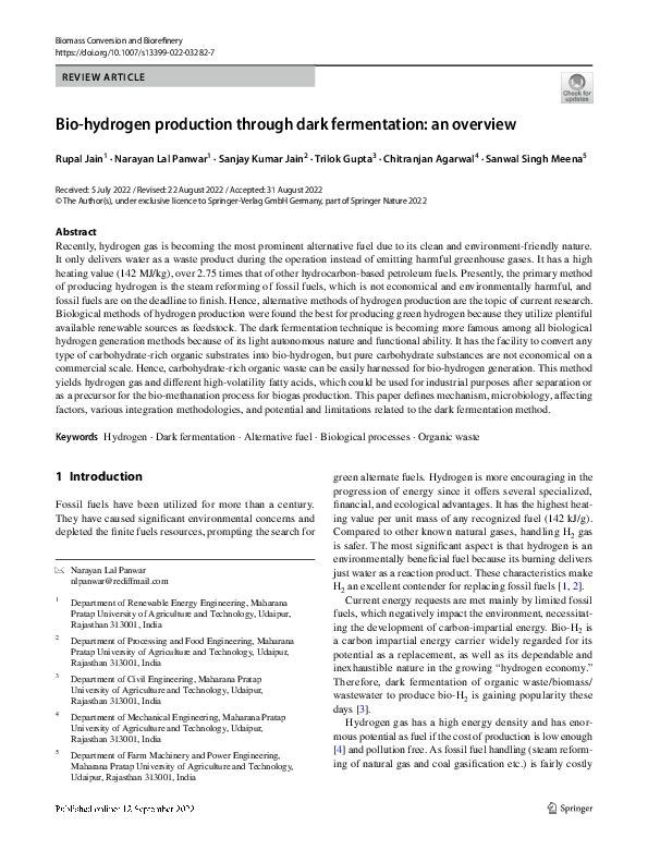 (PDF) Bio-hydrogen production through dark fermentation: an overview