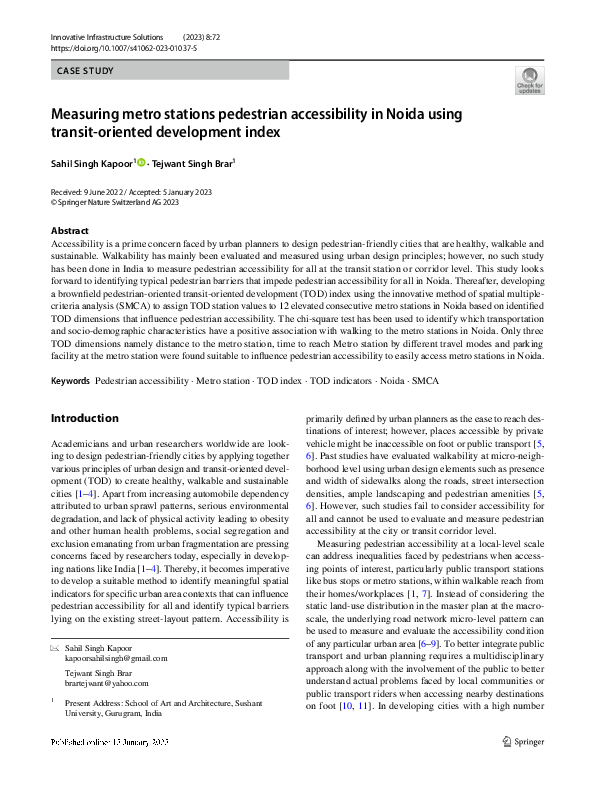 Pdf Measuring Metro Stations Pedestrian Accessibility In Noida Using