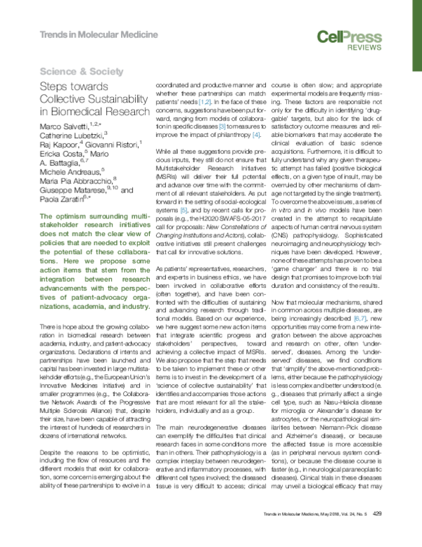 (PDF) Steps towards Collective Sustainability in Biomedical Research