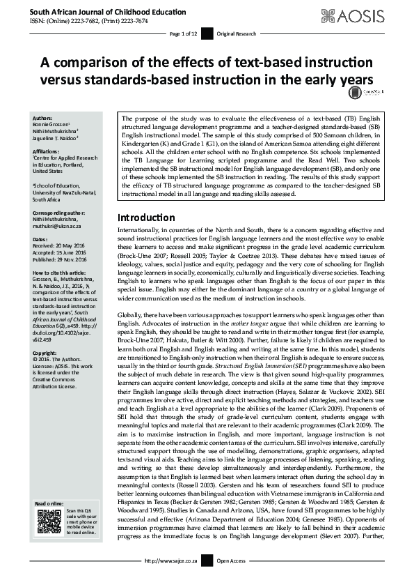 (PDF) A comparison of the effects of text-based instruction versus standards-based instruction ...