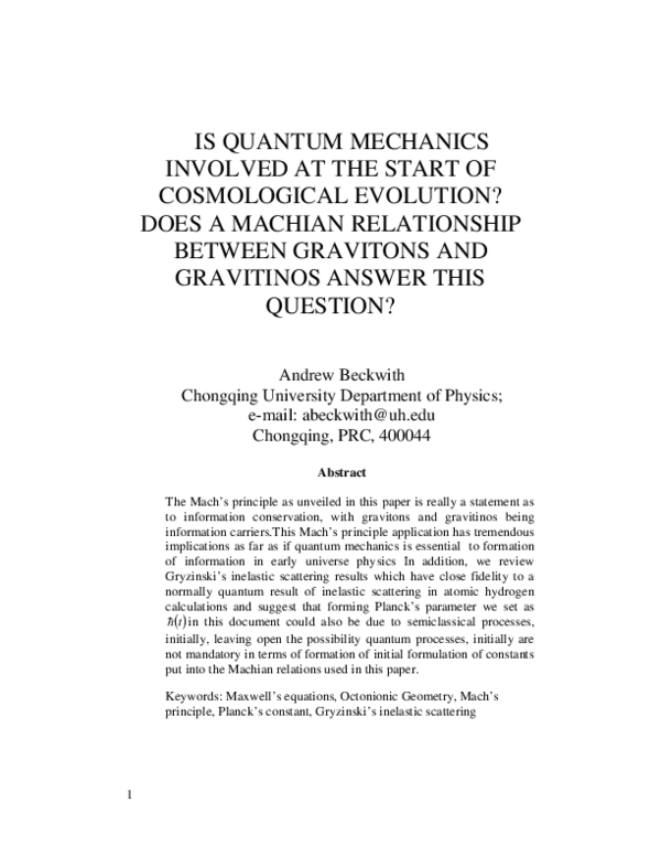 (PDF) Quantum Mechanics Involved at the Start of Cosmological Evolution ...