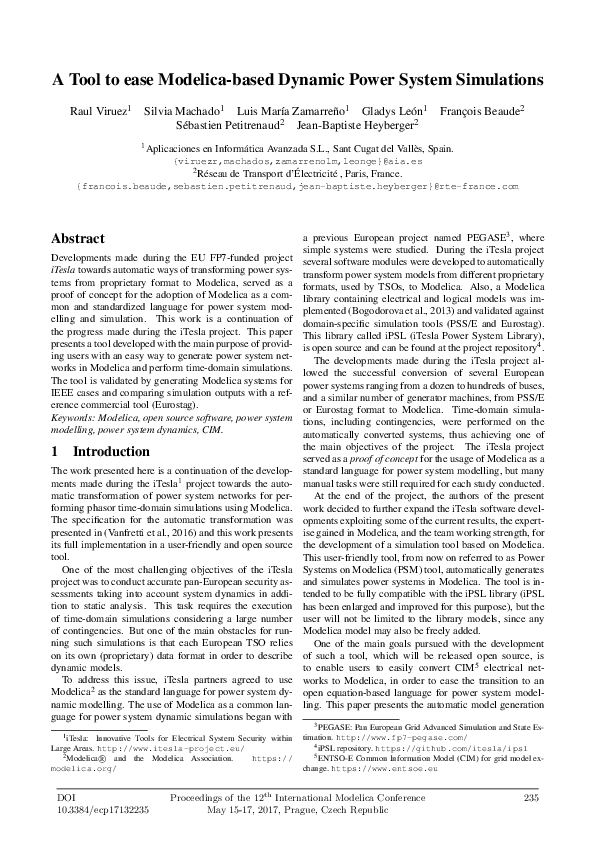 (PDF) A Modelica-based Tool for Power System Dynamic Simulations