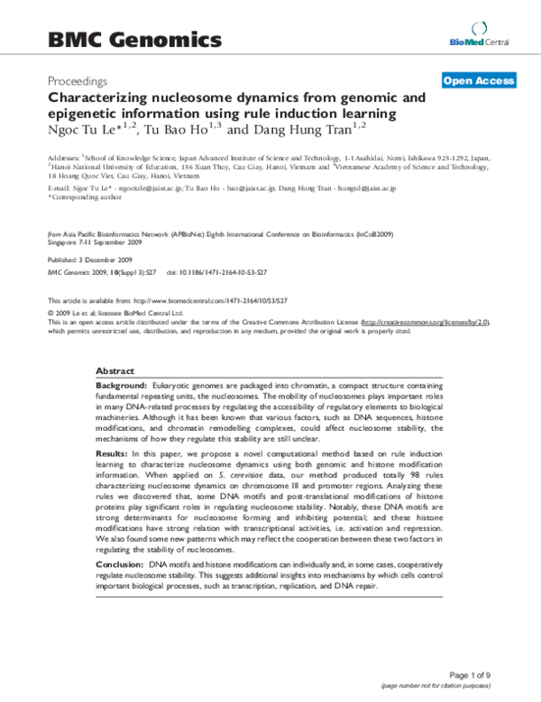 (PDF) Characterizing nucleosome dynamics from genomic and epigenetic information using rule ...