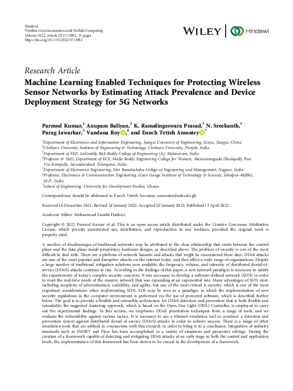 (PDF) Machine Learning Enabled Techniques for Protecting Wireless ...