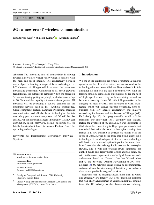 Pdf 5g A New Era Of Wireless Communication