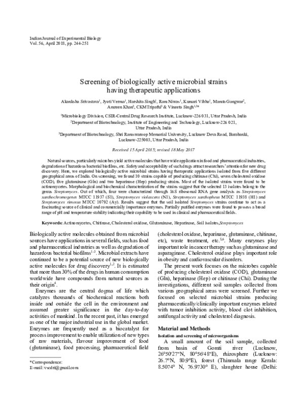 (PDF) Screening of biologically active microbial strains having ...