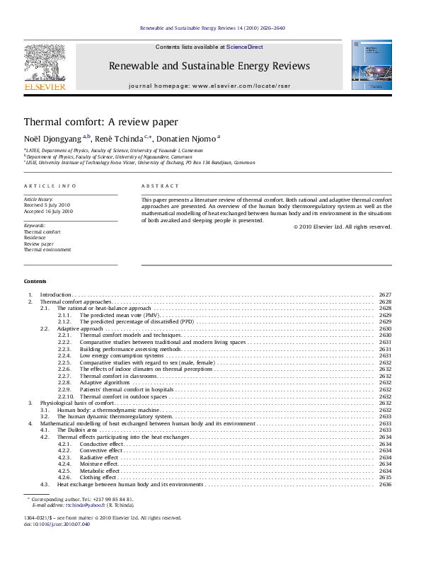 (PDF) Thermal comfort: A review paper