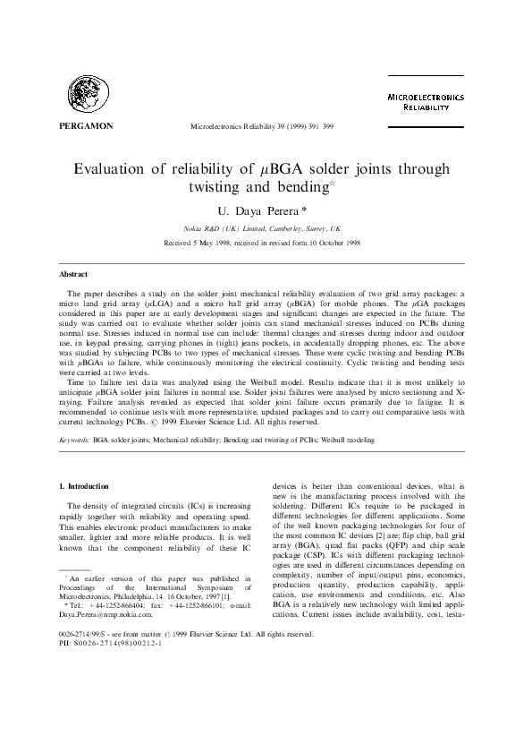 (PDF) Evaluation of reliability of μBGA solder joints through twisting ...