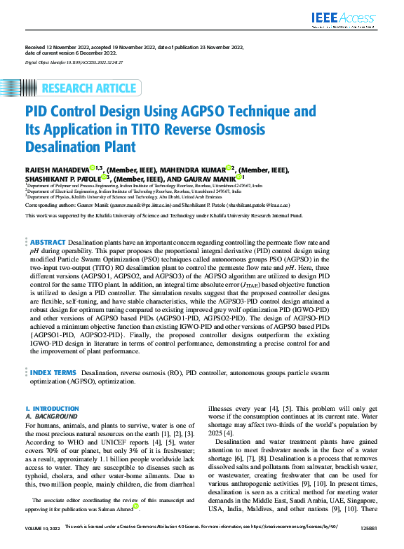 (PDF) PID Control Design Using AGPSO Technique and Its Application in TITO Reverse Osmosis ...