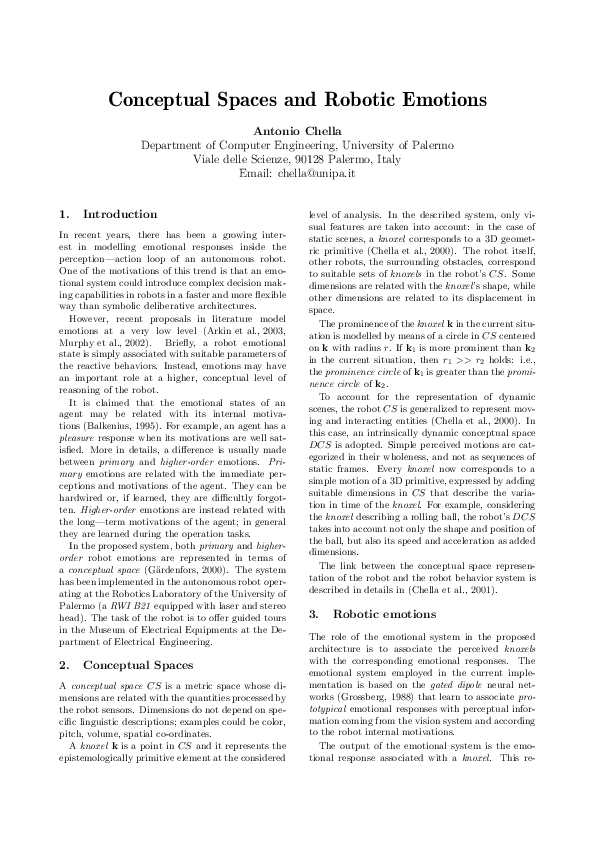(PDF) Conceptual spaces and robotic emotions