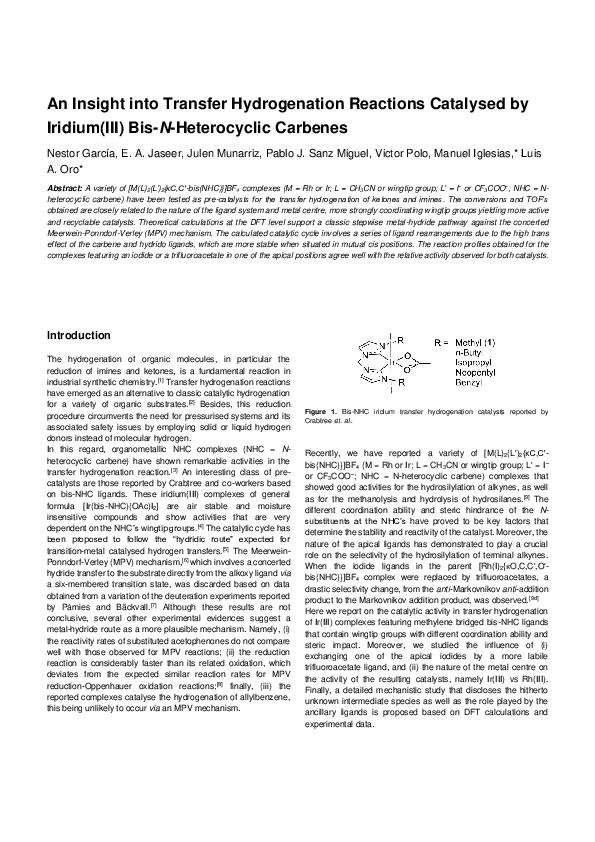 (PDF) Iridium(III) Complexes Bearing Chelating Bis‐NHC Ligands and Their Application in the ...
