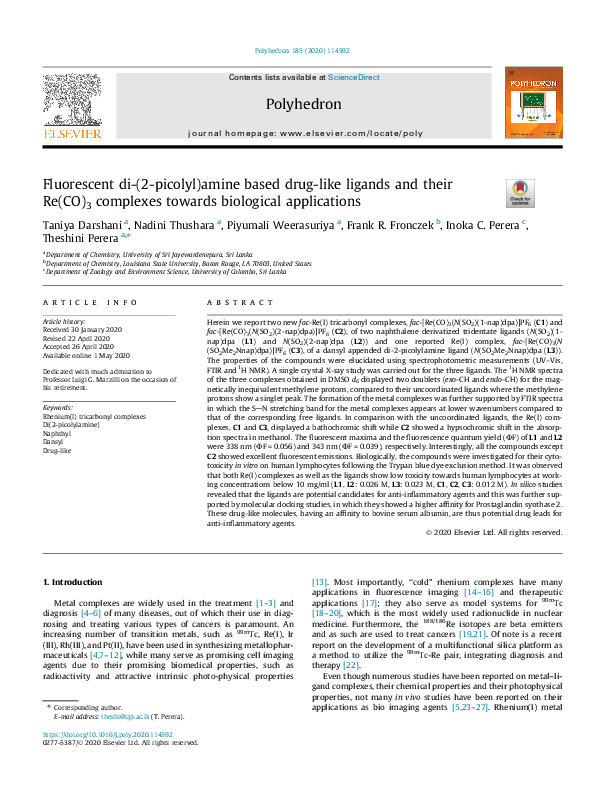 (PDF) Fluorescent di-(2-picolyl)amine based drug-like ligands and their ...