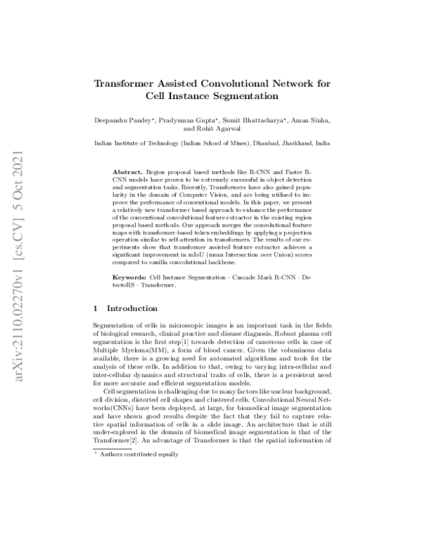 (PDF) Transformer Assisted Convolutional Network for Cell Instance ... (PDF) Transformer Assisted Convolutional Network for Cell Instance ...