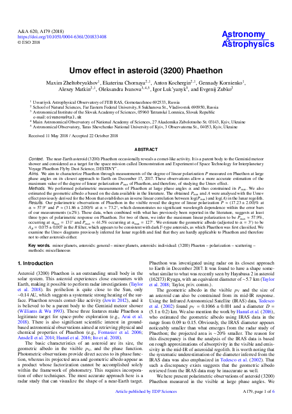 (PDF) Umov effect in asteroid (3200) Phaethon