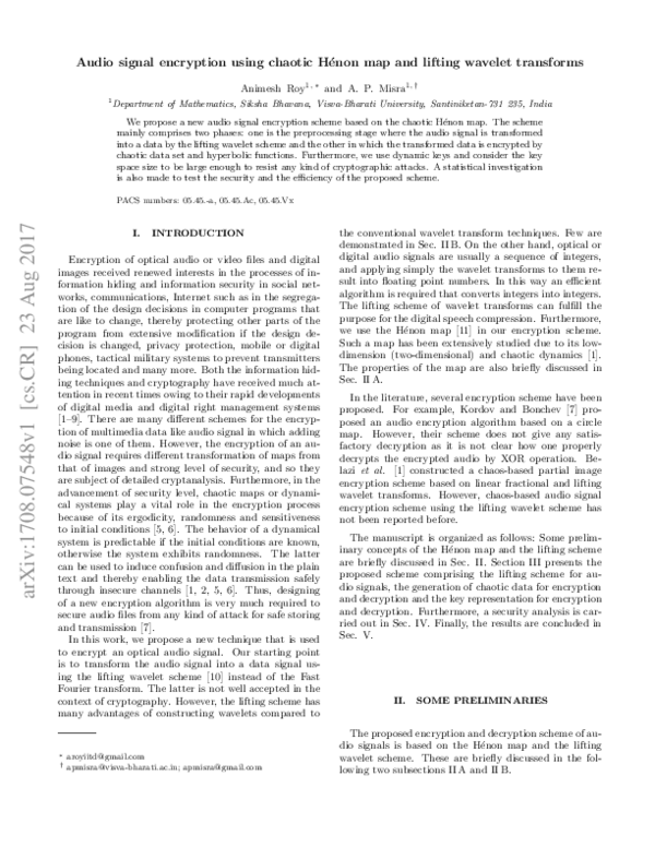 Pdf Audio Signal Encryption Using Chaotic Hénon Map And Lifting