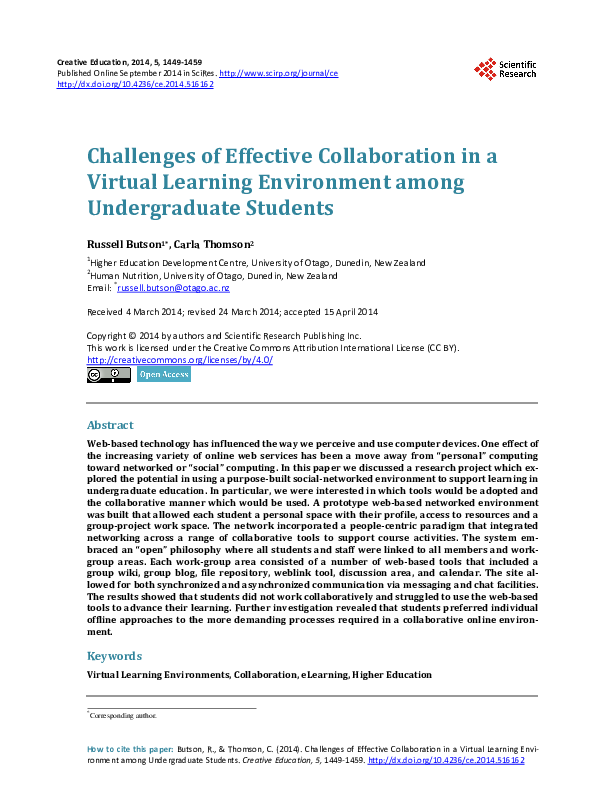 (PDF) Challenges of Effective Collaboration in a Virtual Learning ...