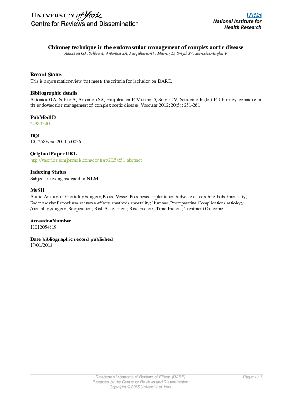 (PDF) Chimney technique in the endovascular management of complex ...