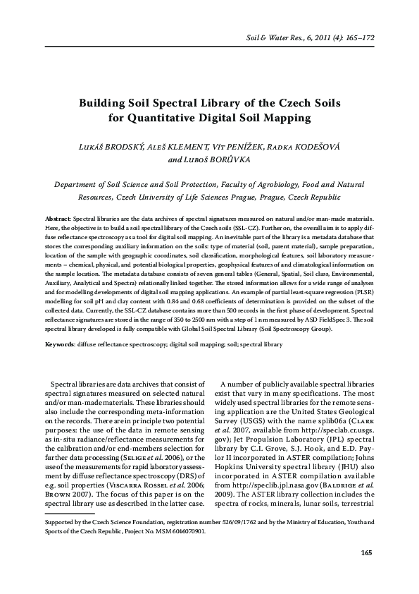 (PDF) Building soil spectral library of the Czech soils for ...