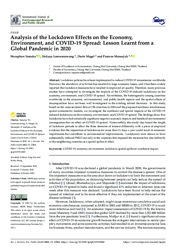 (PDF) Analysis of the Lockdown Effects on the Economy, Environment, and ...